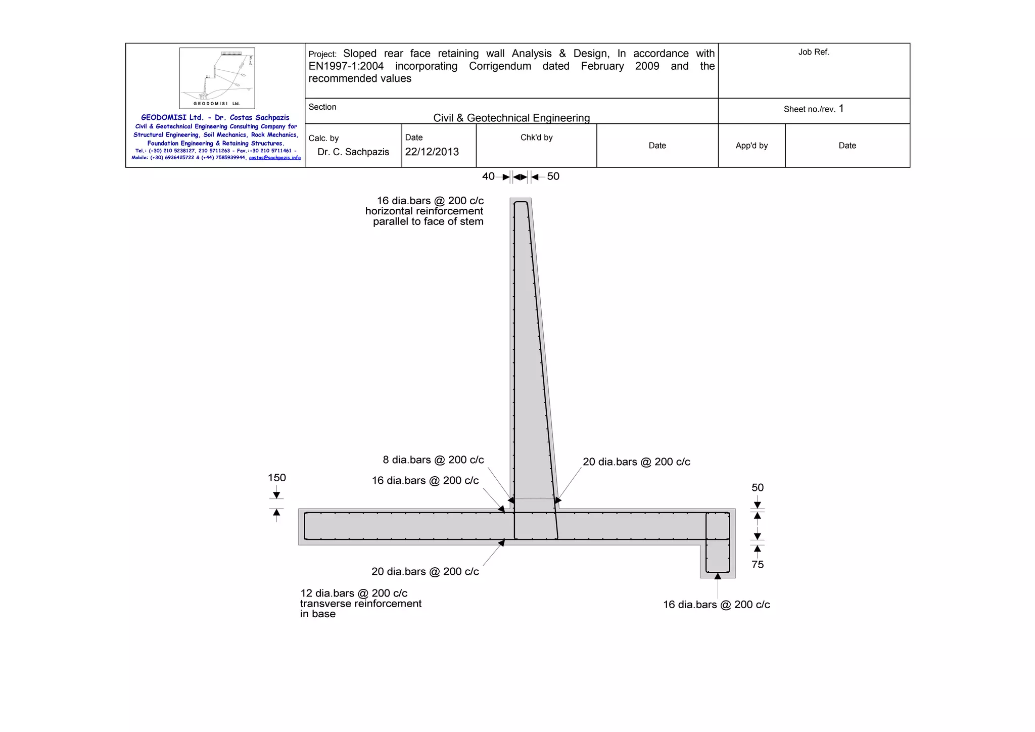 Sachpazis: Sloped rear face retaining wall example | PPT