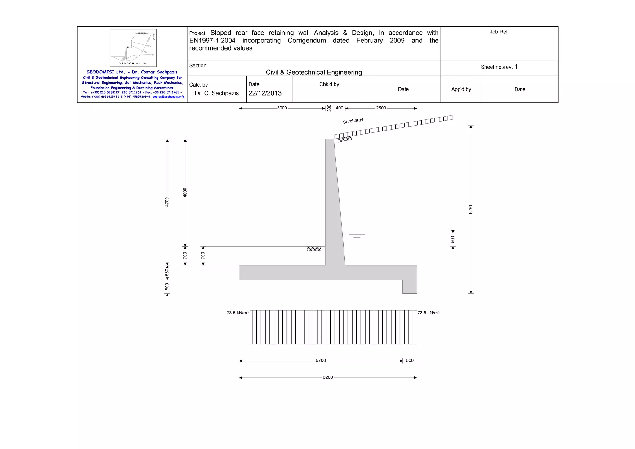 Sachpazis: Sloped rear face retaining wall example | PPT