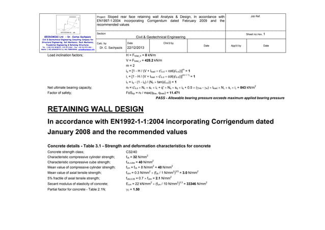 Sachpazis: Sloped rear face retaining wall example | PPT