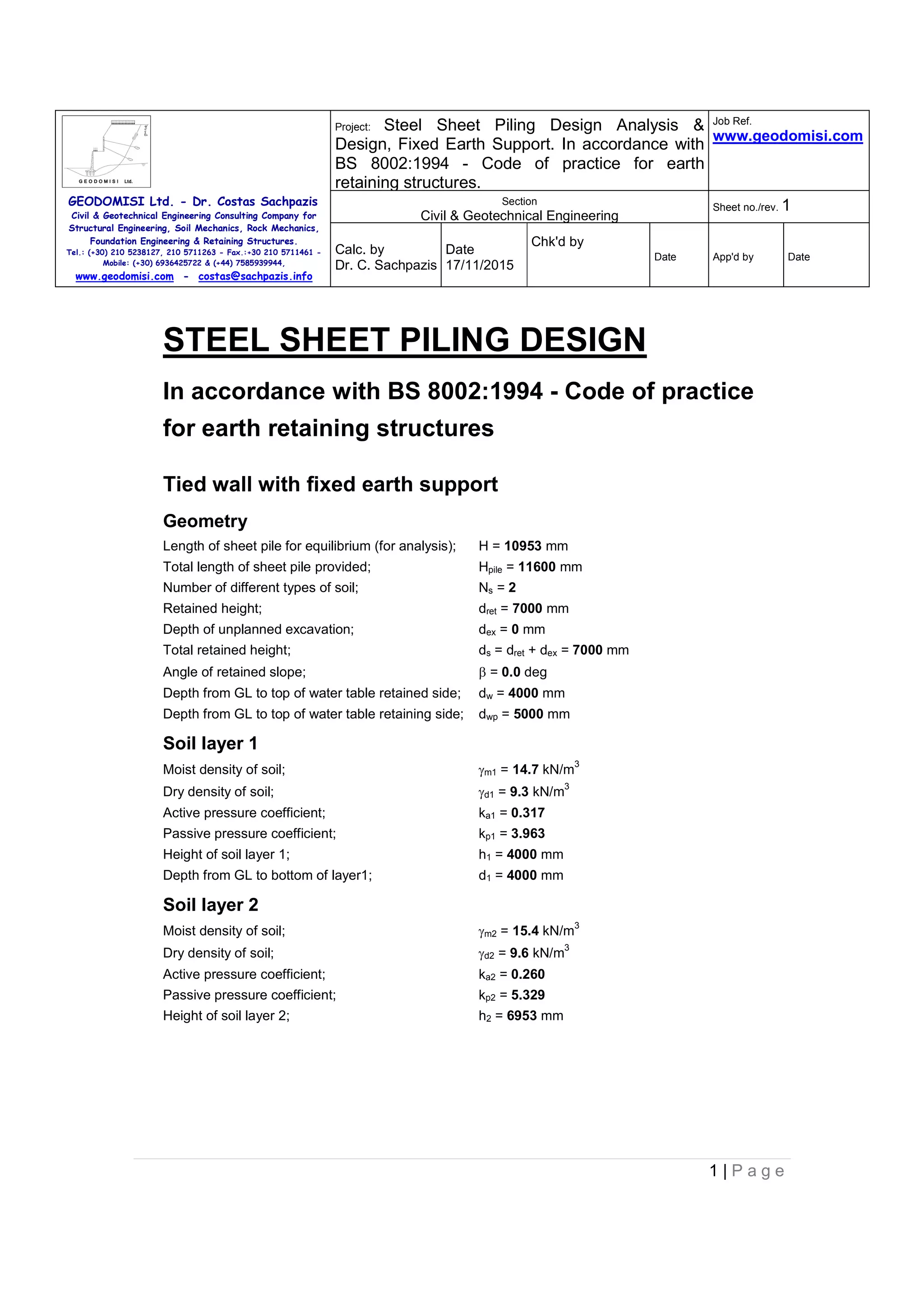 Sachpazis steel sheet piling analysis & design, fixed earth support in ...