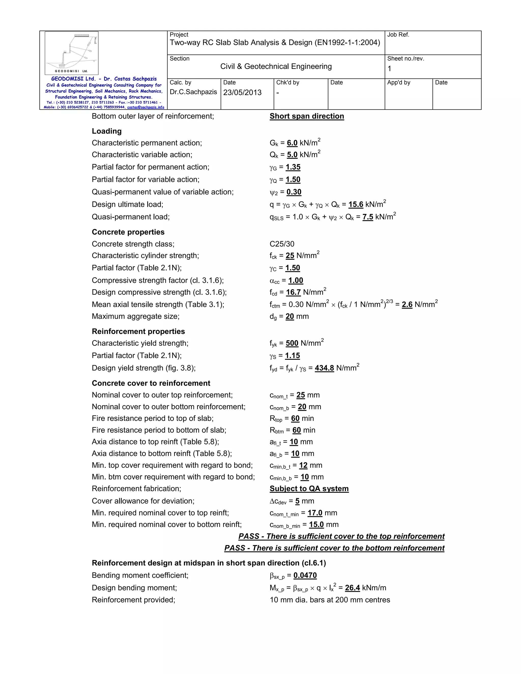 Sachpazis: Two-way RC Slab Slab Analysis & Design (EN1992-1-1:2004 ...