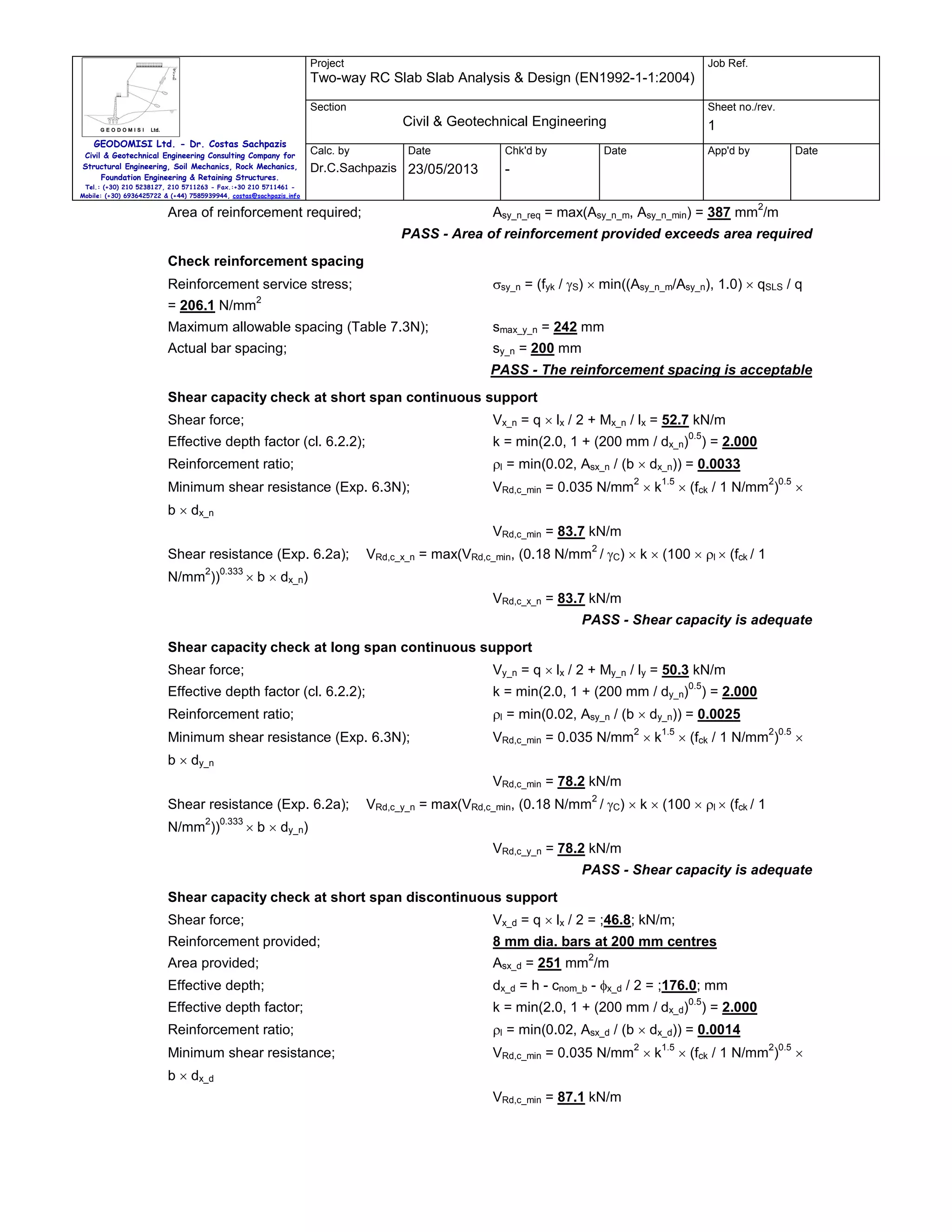 Sachpazis: Two-way RC Slab Slab Analysis & Design (EN1992-1-1:2004 ...