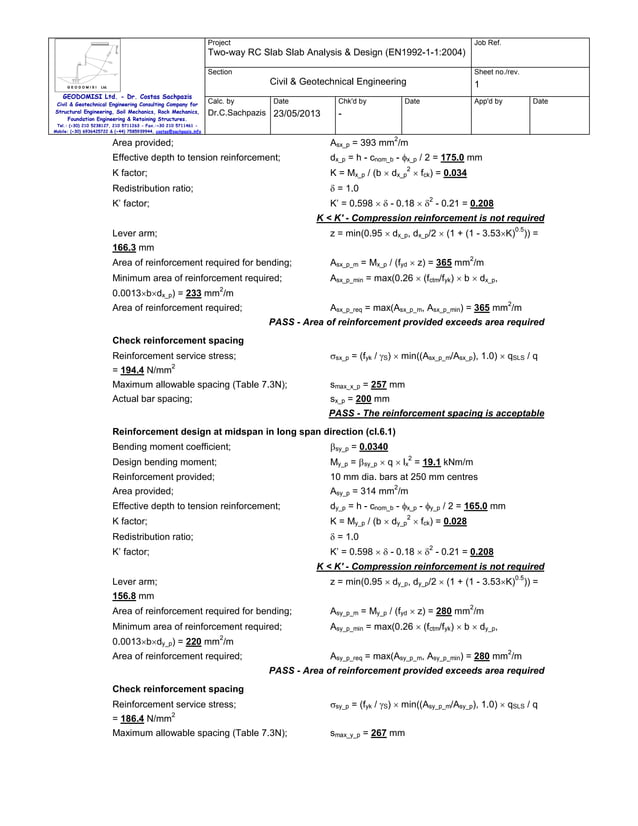 Sachpazis: Two-way RC Slab Slab Analysis & Design (EN1992-1-1:2004 ...