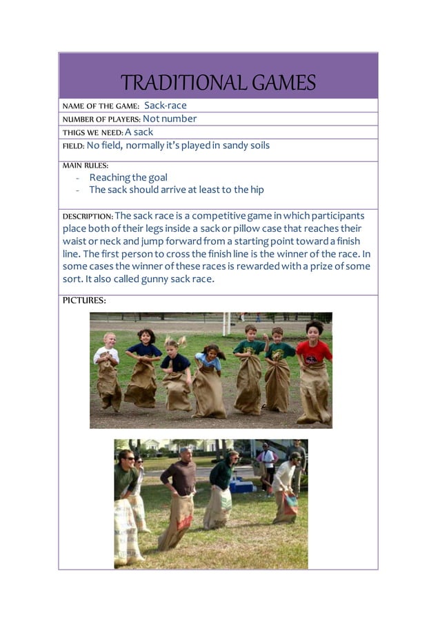 TRADITIONAL GAMES (SACK-RACE) | PDF
