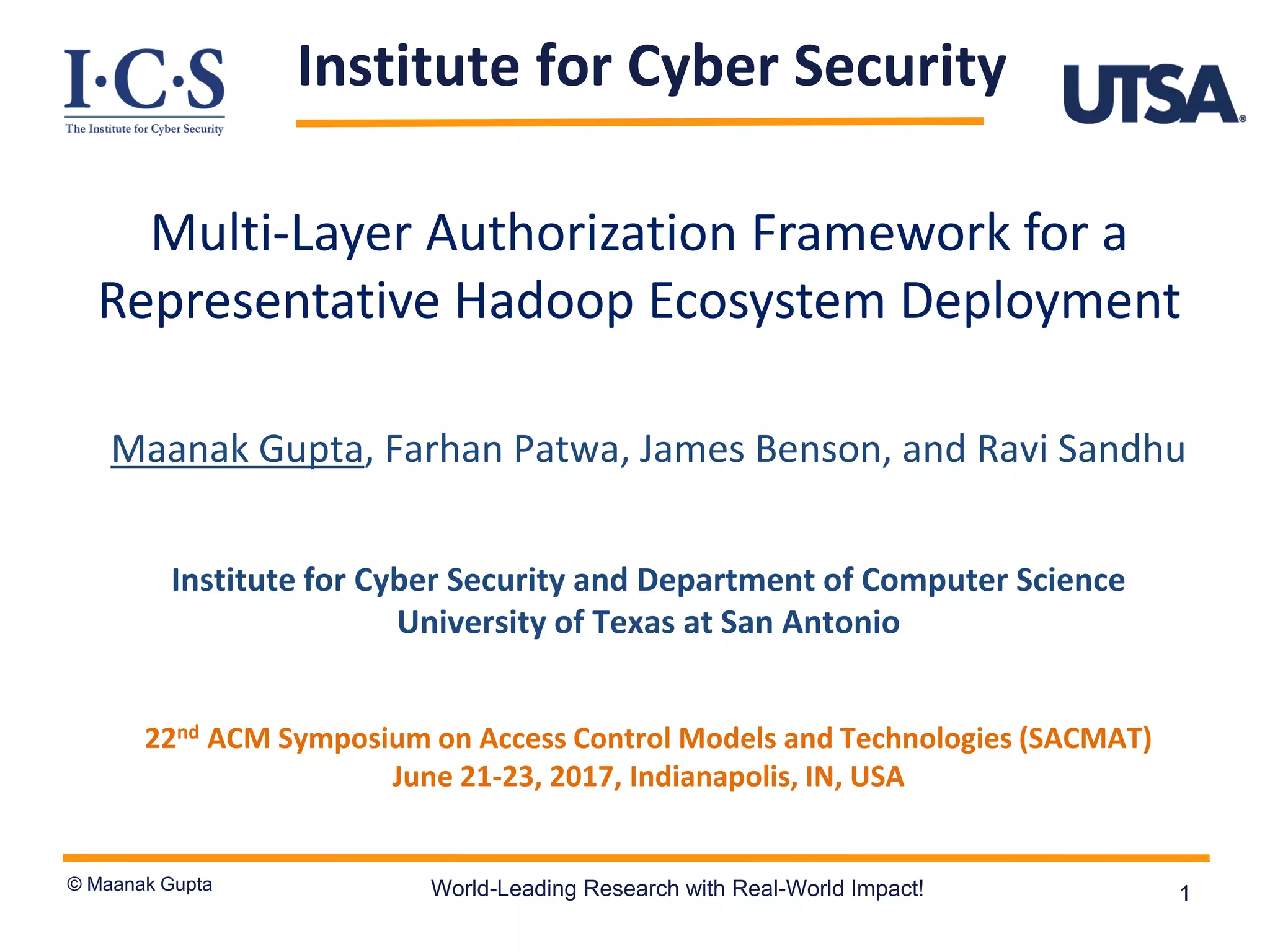 Multi Layer Authorization Framework For Hadoop Ecosystem Ppt