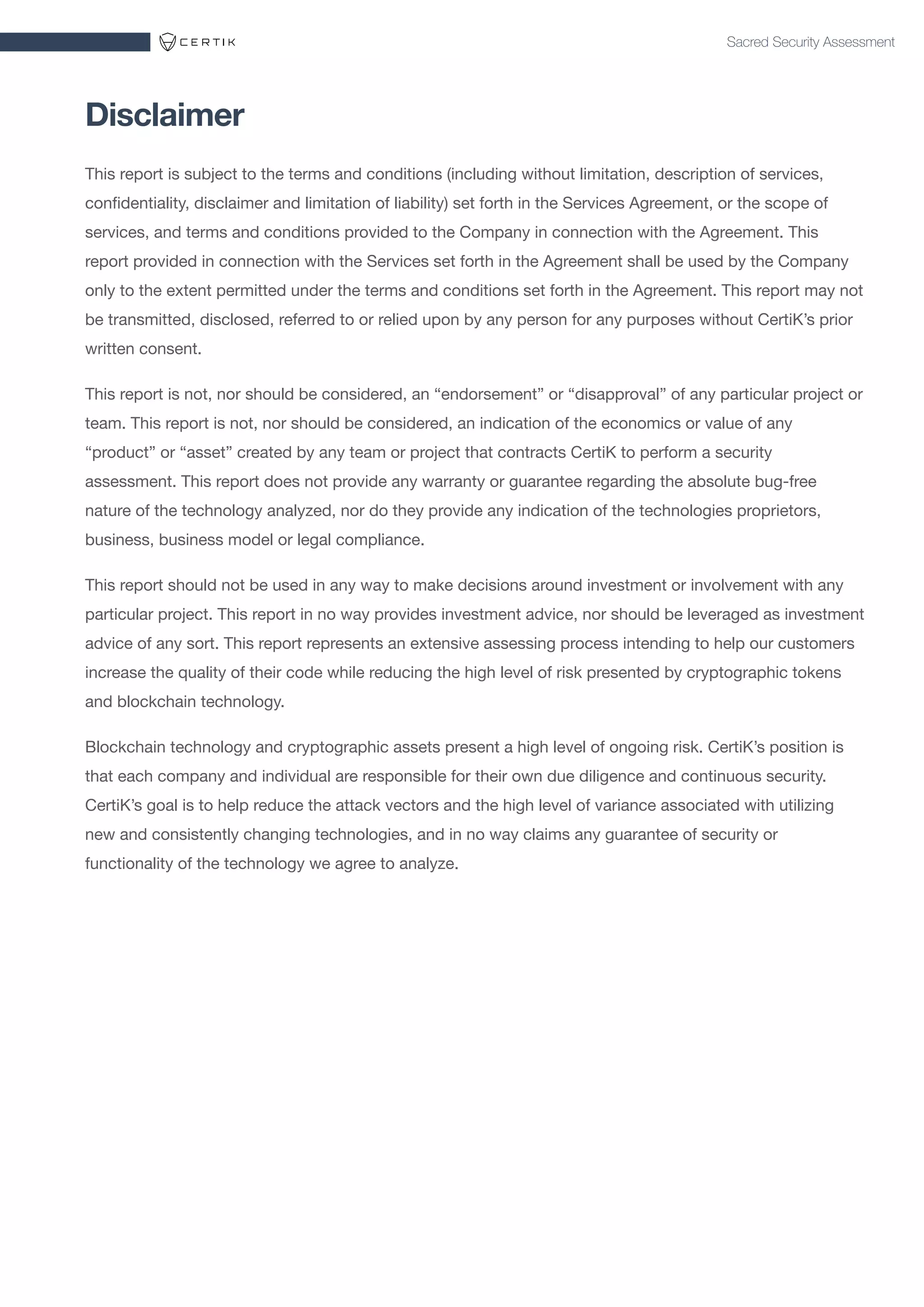 Sacred CertiK security assessment for Sacred | PDF