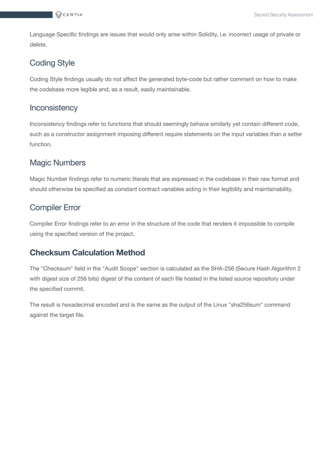 Sacred CertiK Security Assessment | PDF