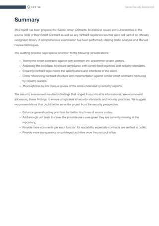 Sacred CertiK Security Assessment | PDF