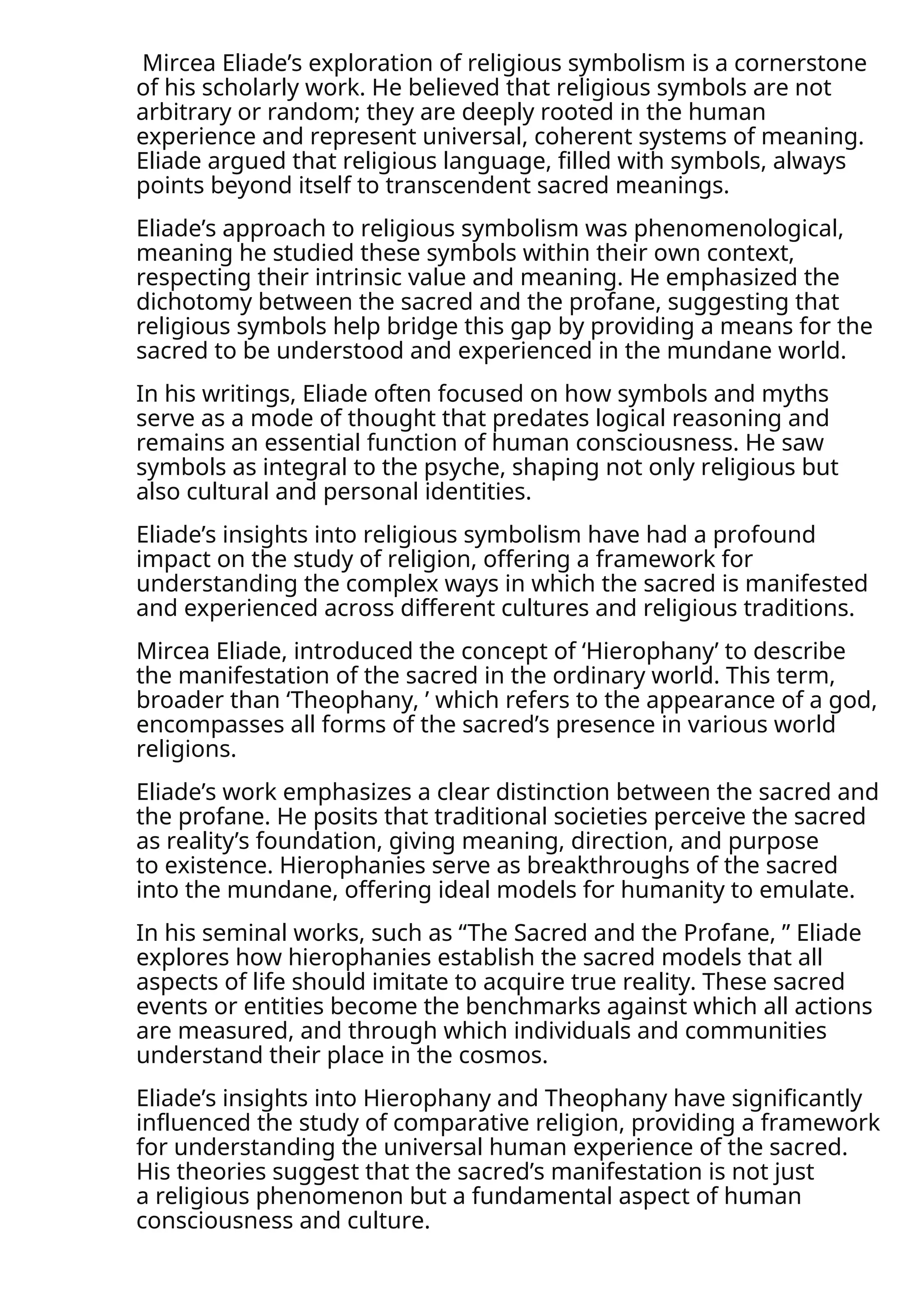 Sacred and profane in Mircea Eliade's theory - Alexis karpouzos | PDF