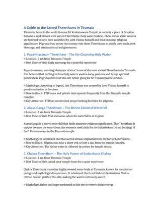 Sacred Theerthams of Tirumala – A Divine Pilgrimage! | PDF