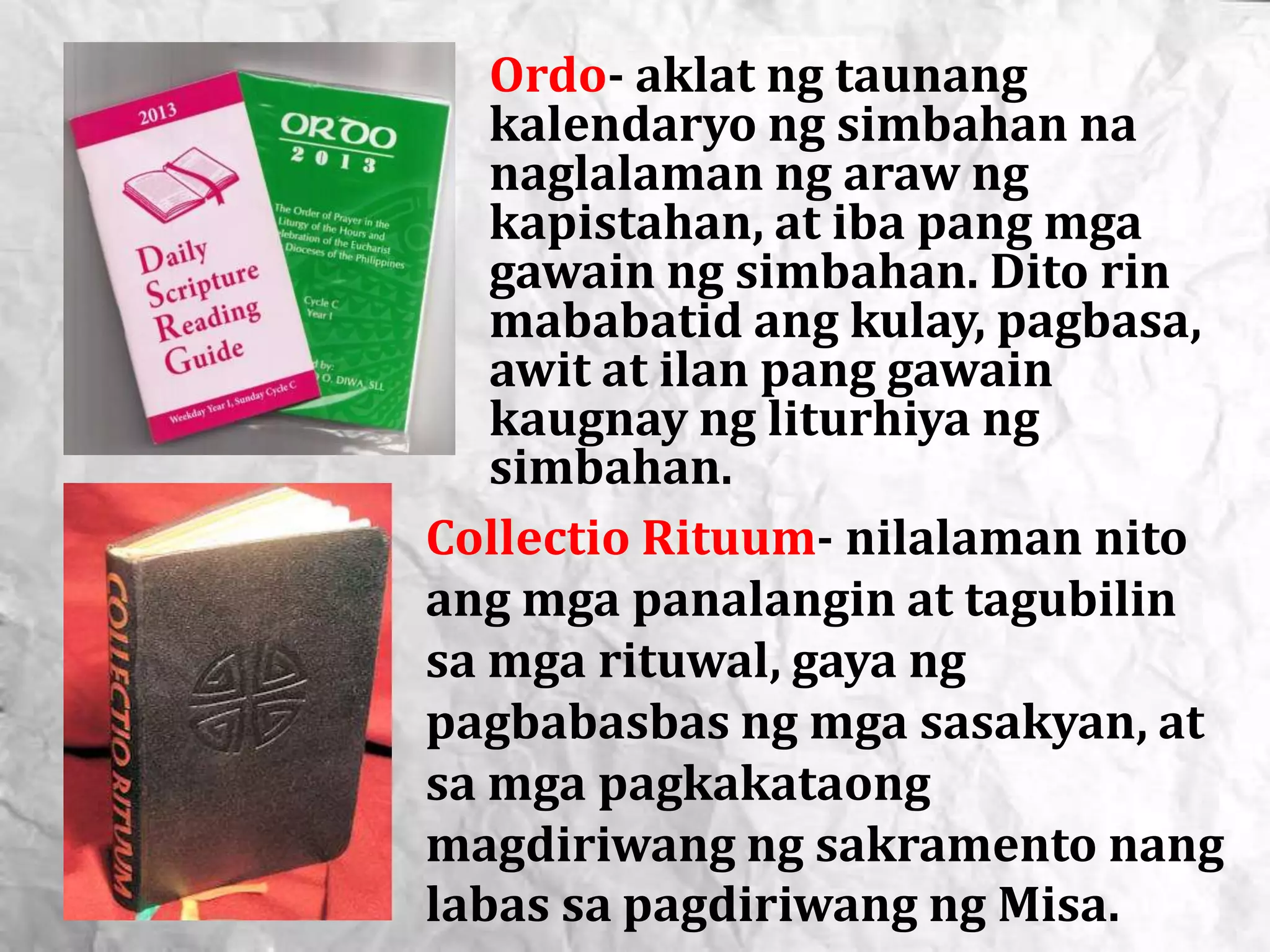 Sacred vessels, books, vestmets | PPTX