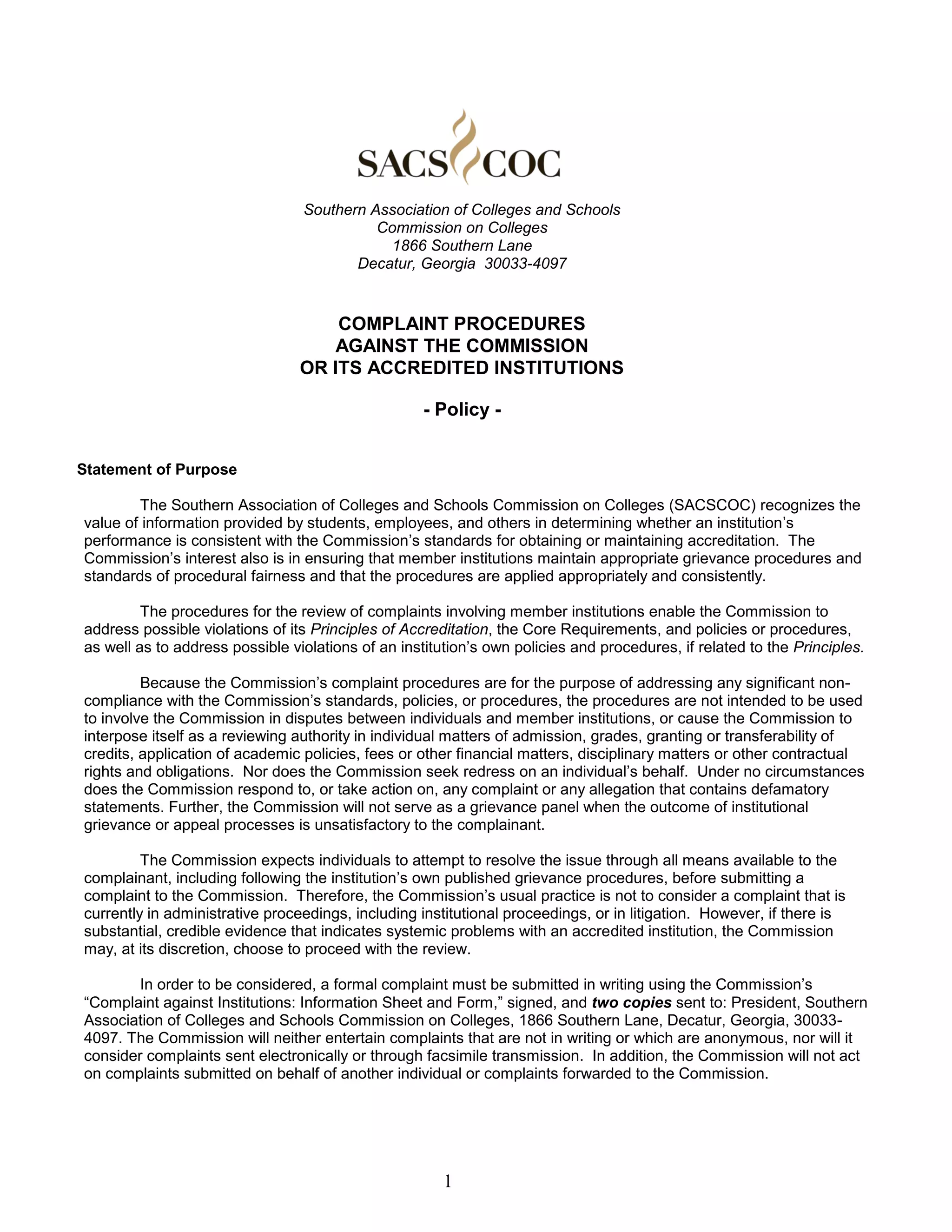 Sacs complaintpolicy | PDF