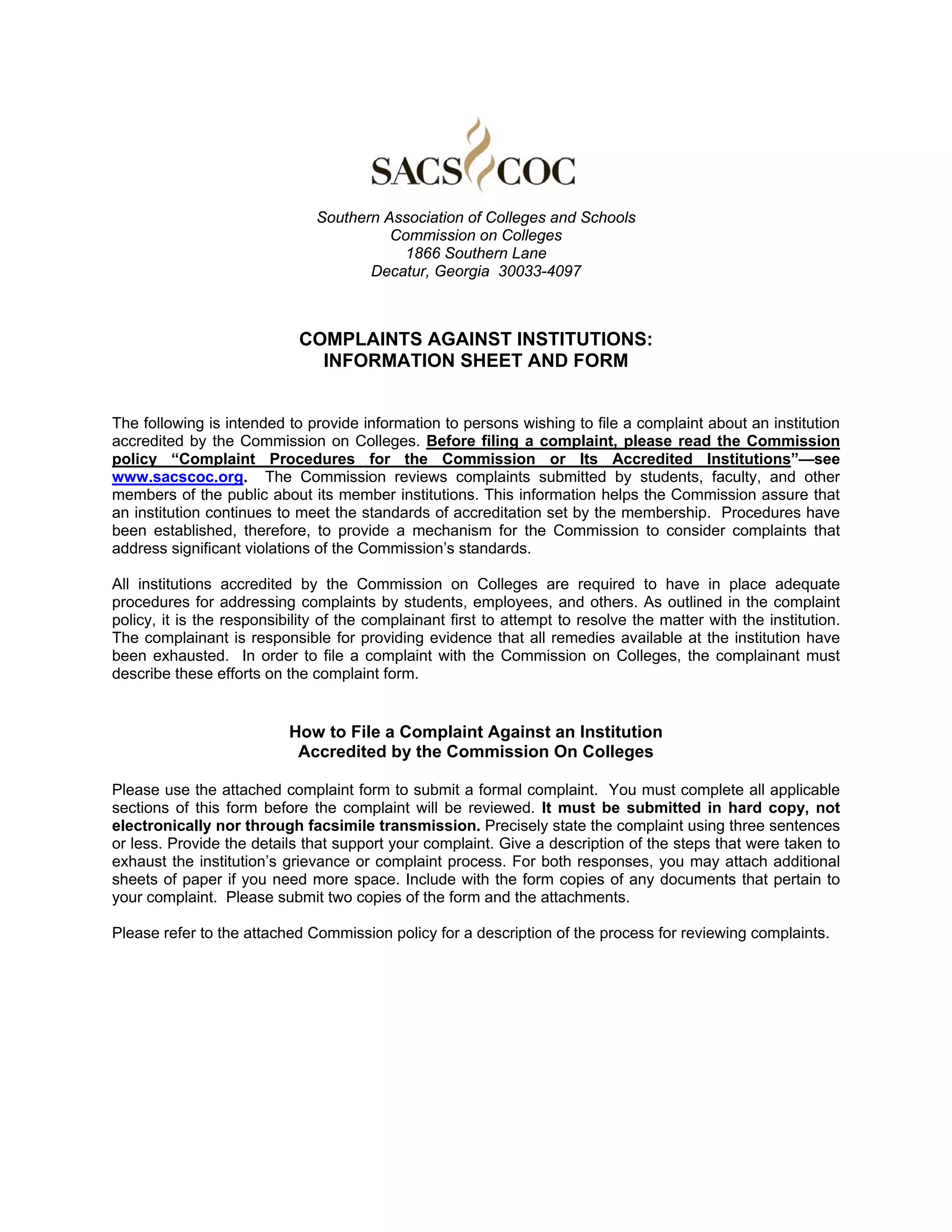 Sacs complaintpolicy | PDF