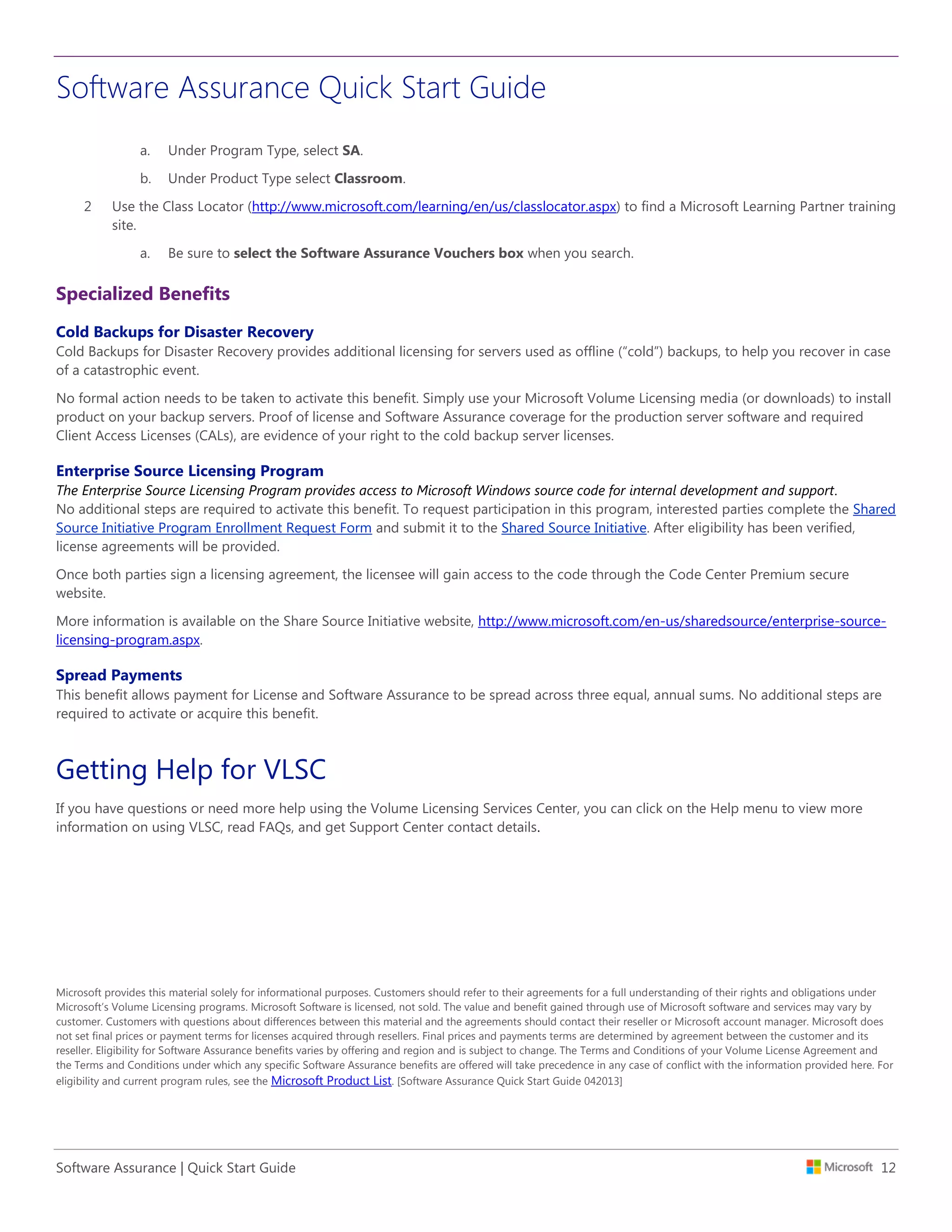 Microsoft Software Assurance Customer Quick Start Guide | PDF