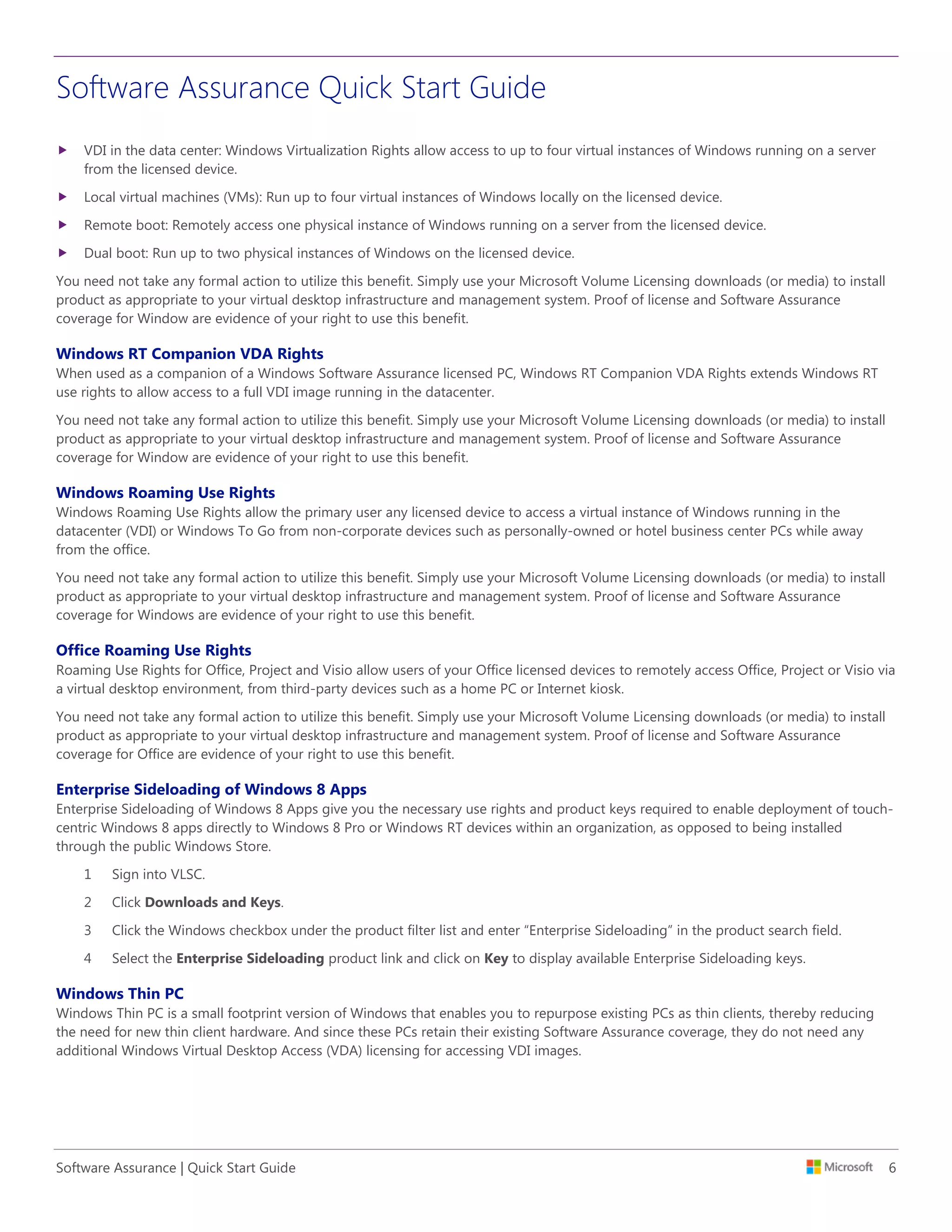 Microsoft Software Assurance Customer Quick Start Guide | PDF