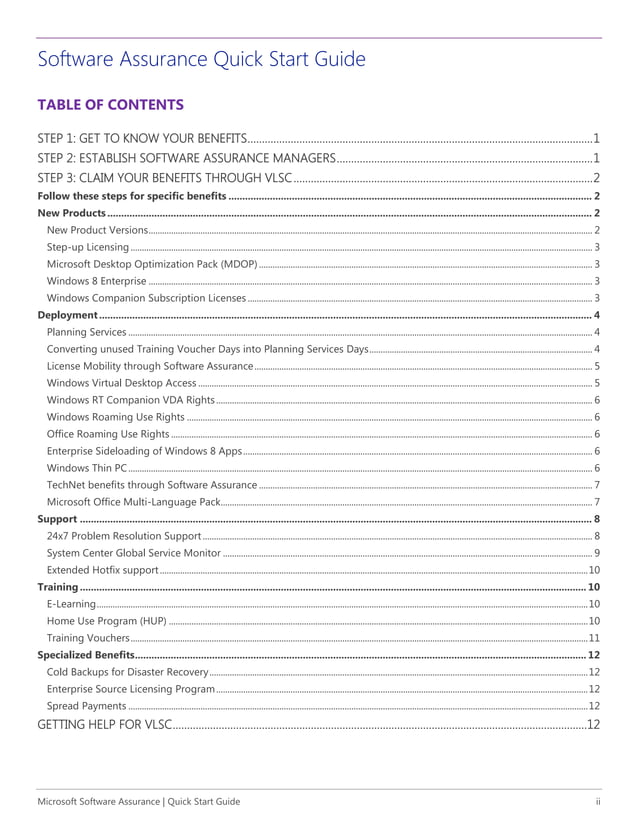 Microsoft Software Assurance Customer Quick Start Guide | PDF