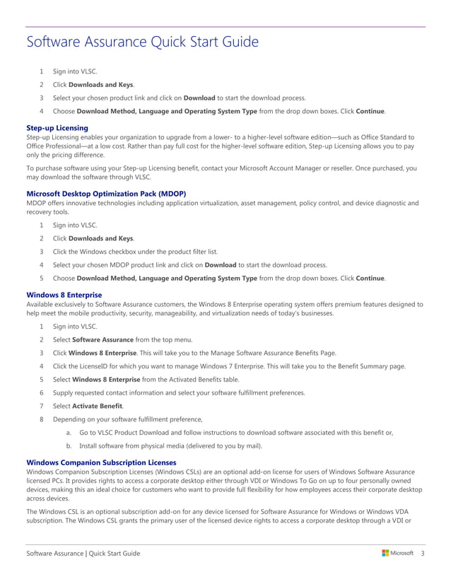 Microsoft Software Assurance Customer Quick Start Guide | PDF