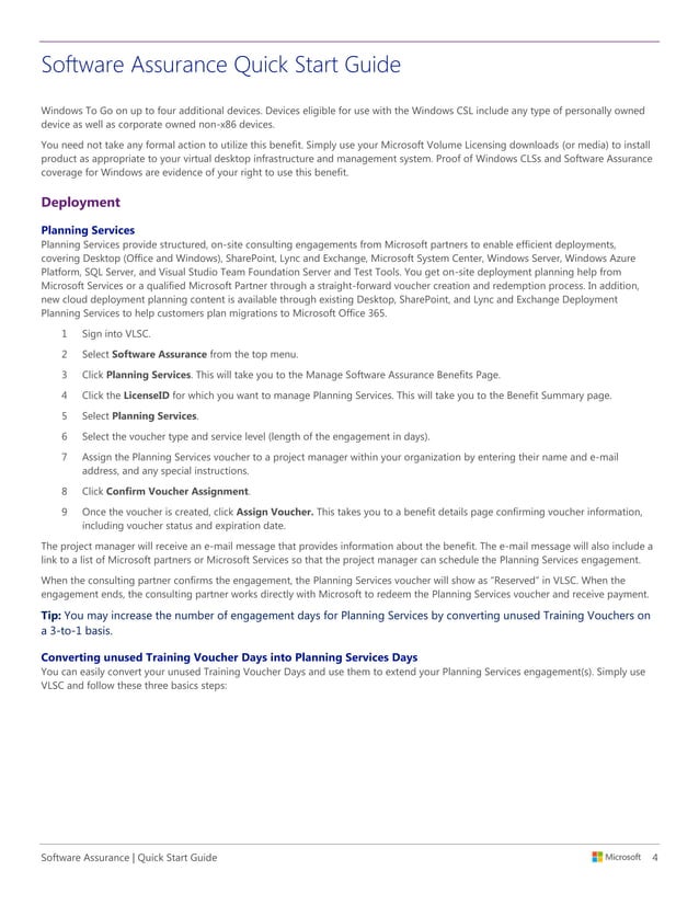 Microsoft Software Assurance Customer Quick Start Guide | PDF