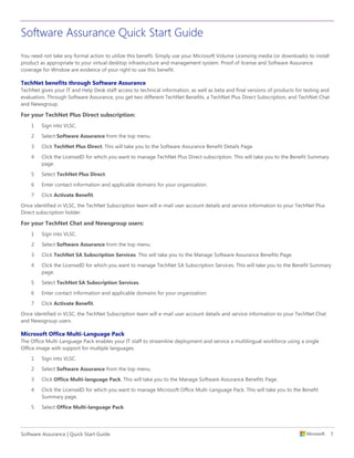 Microsoft Software Assurance Customer Quick Start Guide | PDF