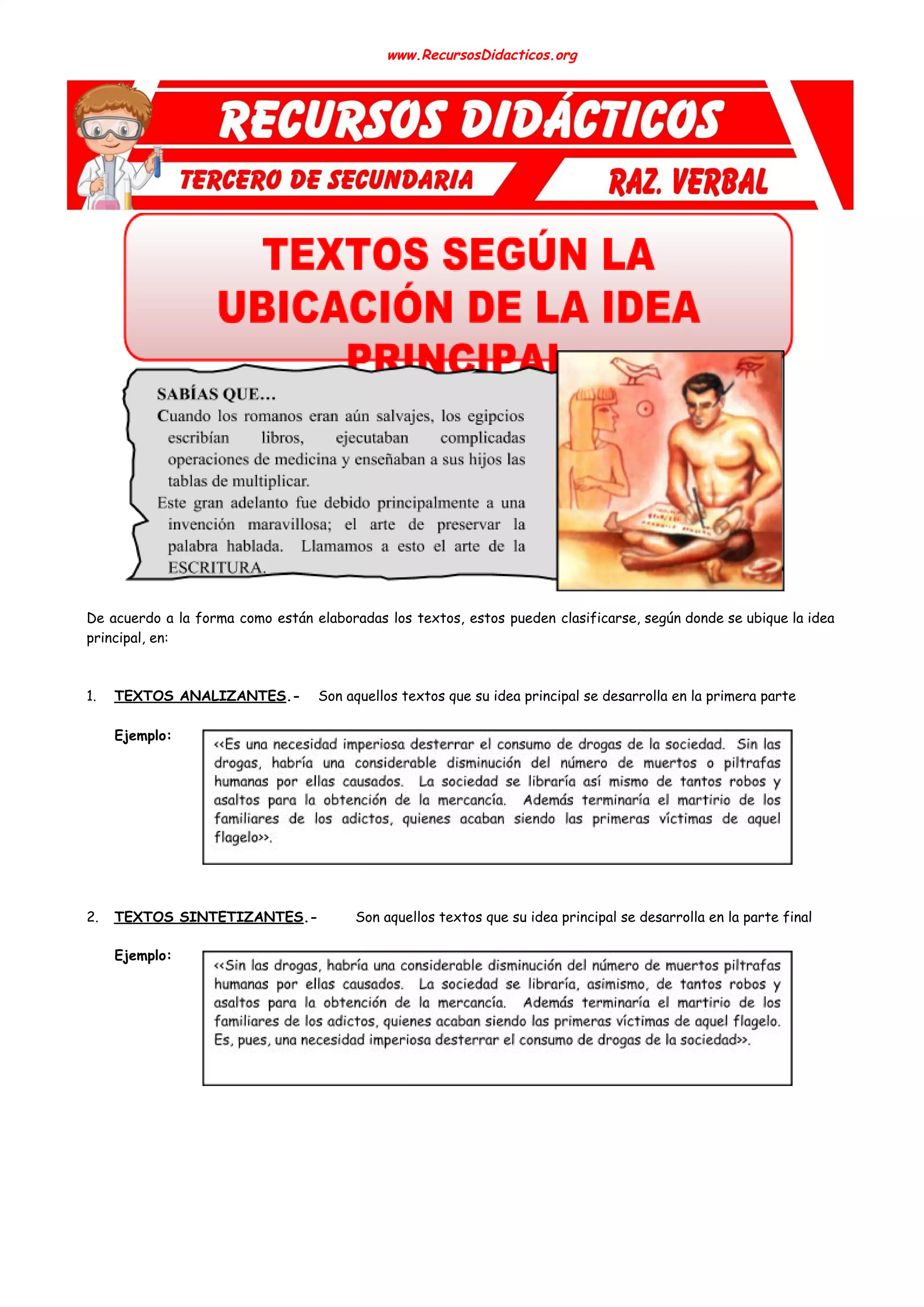 TIPOS DE TEXTOS Y UBICACIÓN DE LA IDEA PRINCIPAL | PDF