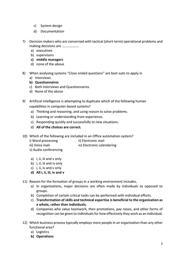 Sad sample paper - mcq answers | PDF