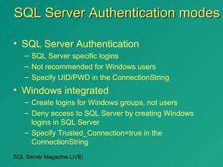 Dealing with SQL Security from ADO.NET