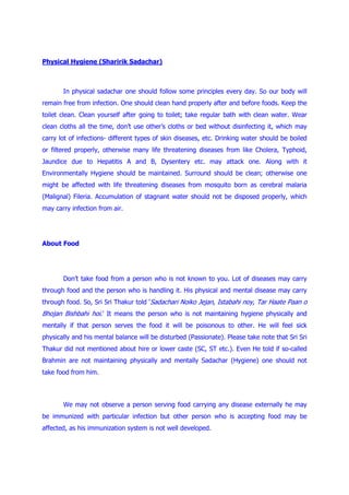 Hygiene (Sadachar) According to Sri Sri Thakur Anukul Chandra | PDF