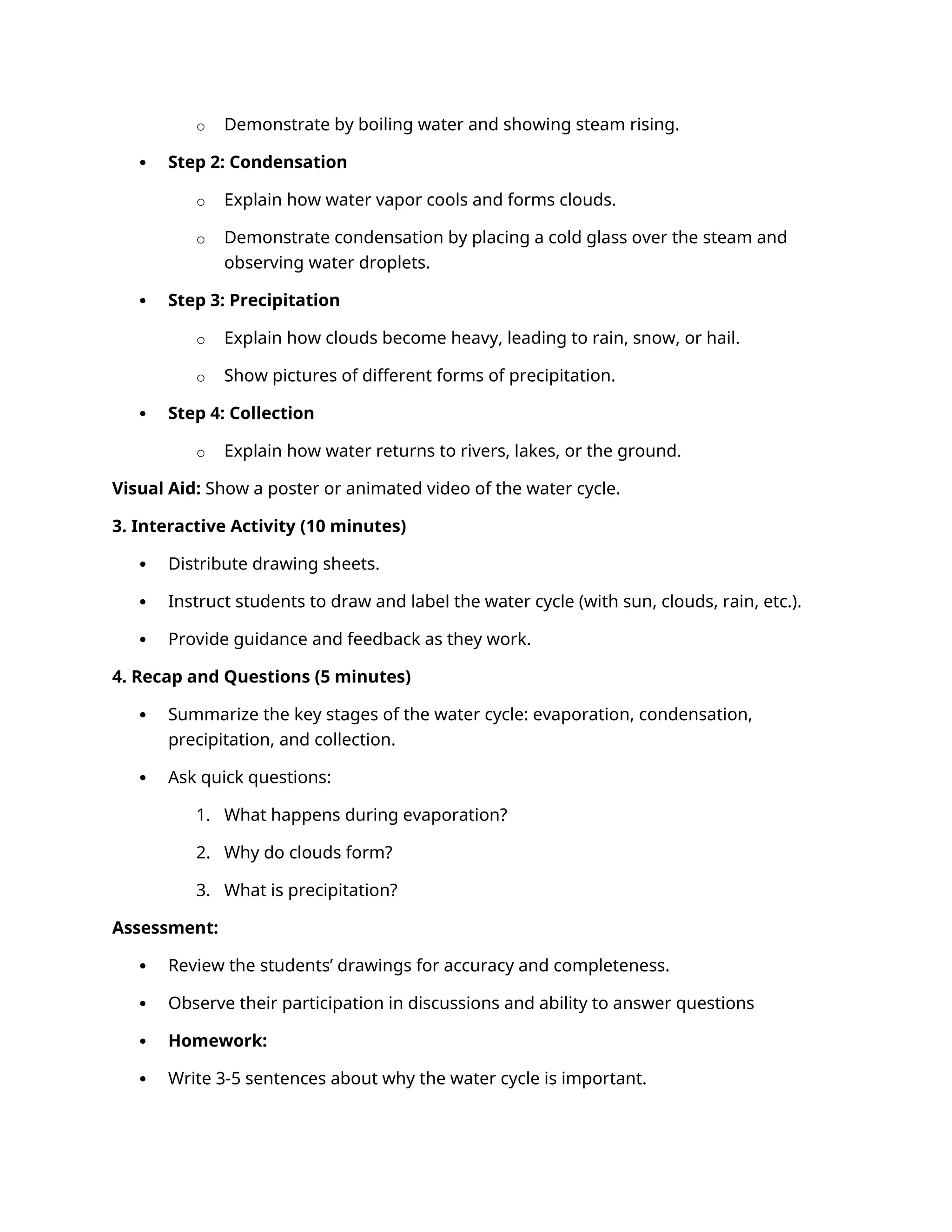 Water cycle lesson plan For class 3 having time frame of 45 minutes | DOCX