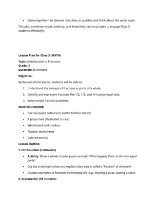 Water cycle lesson plan For class 3 having time frame of 45 minutes | DOCX