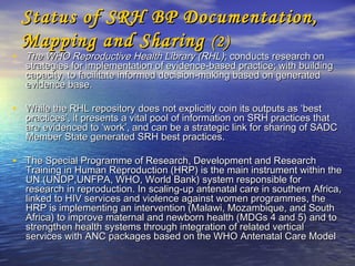 Documenting Sexual and Reproductive Health Best Practices in SADC | PPT