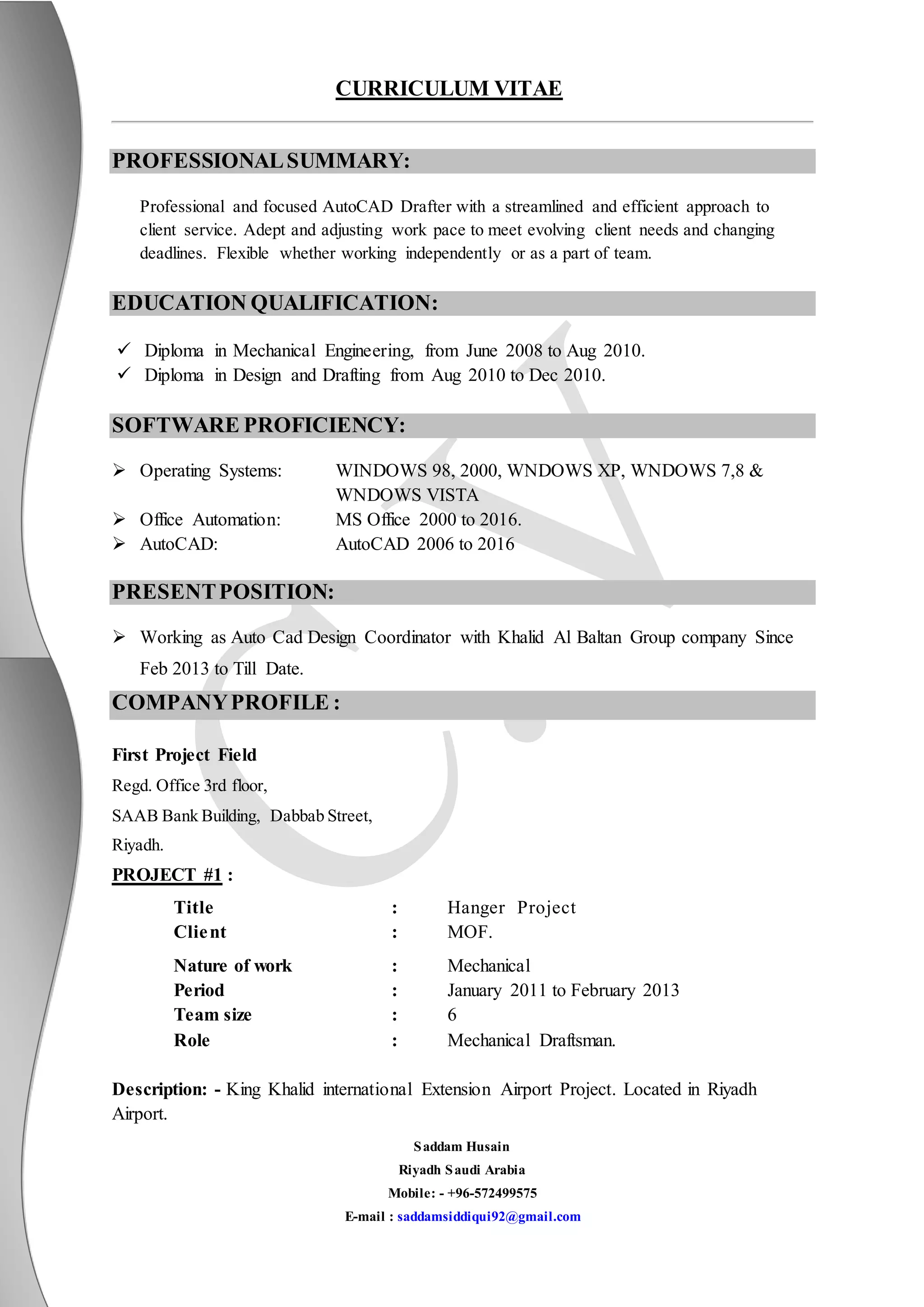 Saddam cv | DOCX