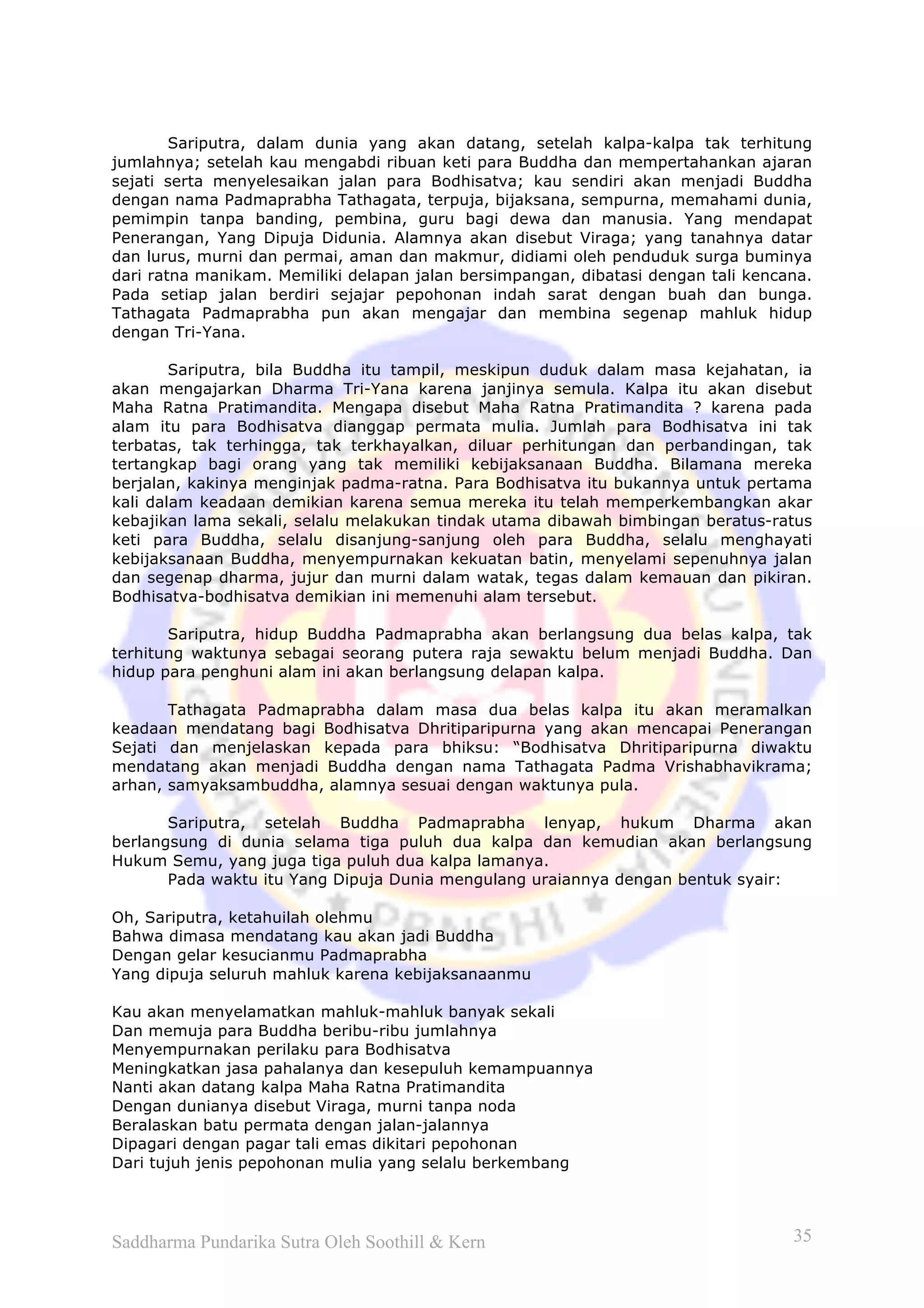 Saddharma pundarika sutra (Bahasa Indonesia) | PDF