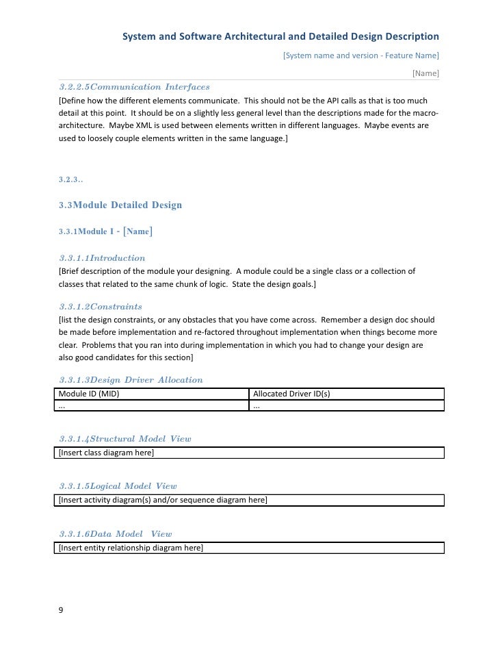Software Architectural And Detailed Design Description Template
