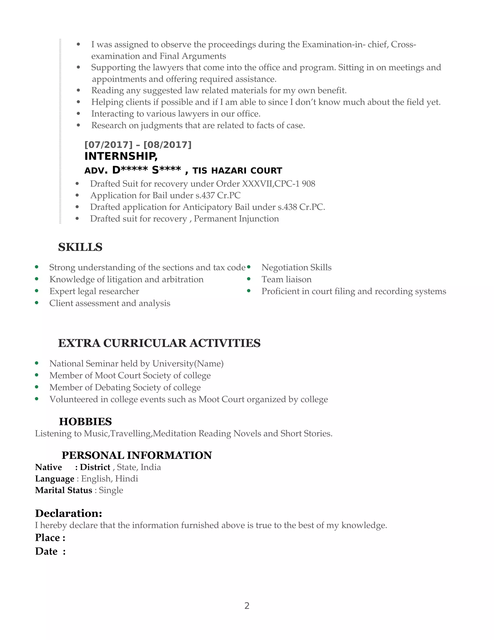 Sample CV For Fresh Law Graduate With Engineering Degree | PDF