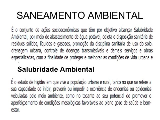 Saúde ambiental, salubridade e saneamento do ambiente