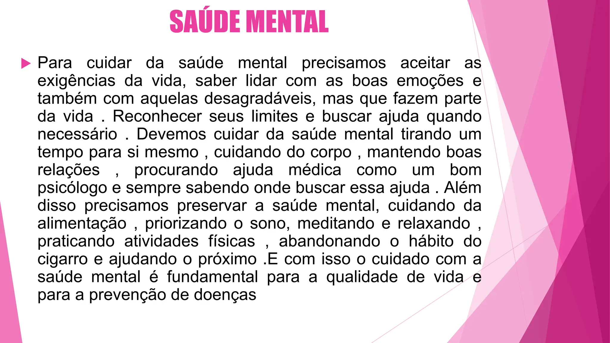 CUIDADOS COM A SAÚDE MENTAL NOS TEMPOS ATUAIS | PPTX