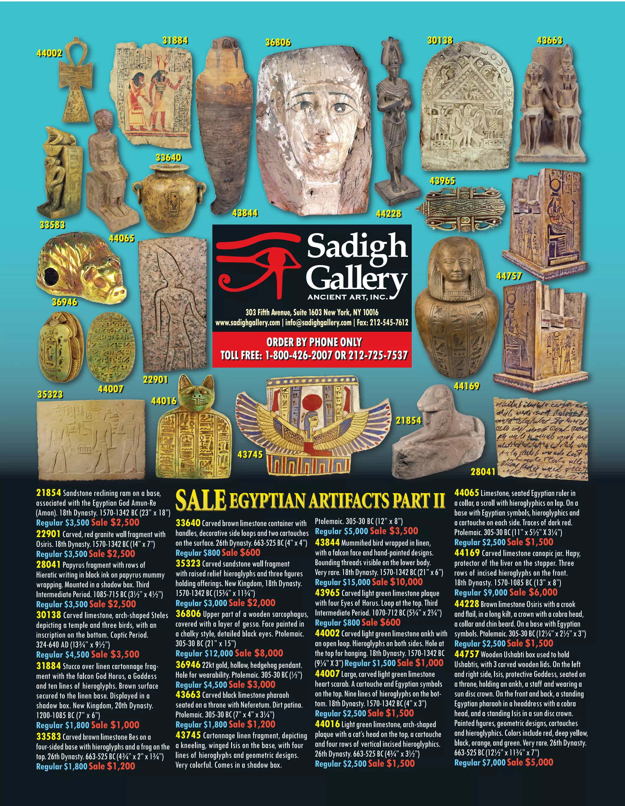 Sadigh Gallery's Holiday Sale on Authentic and Rare Egyptian Artifacts ...