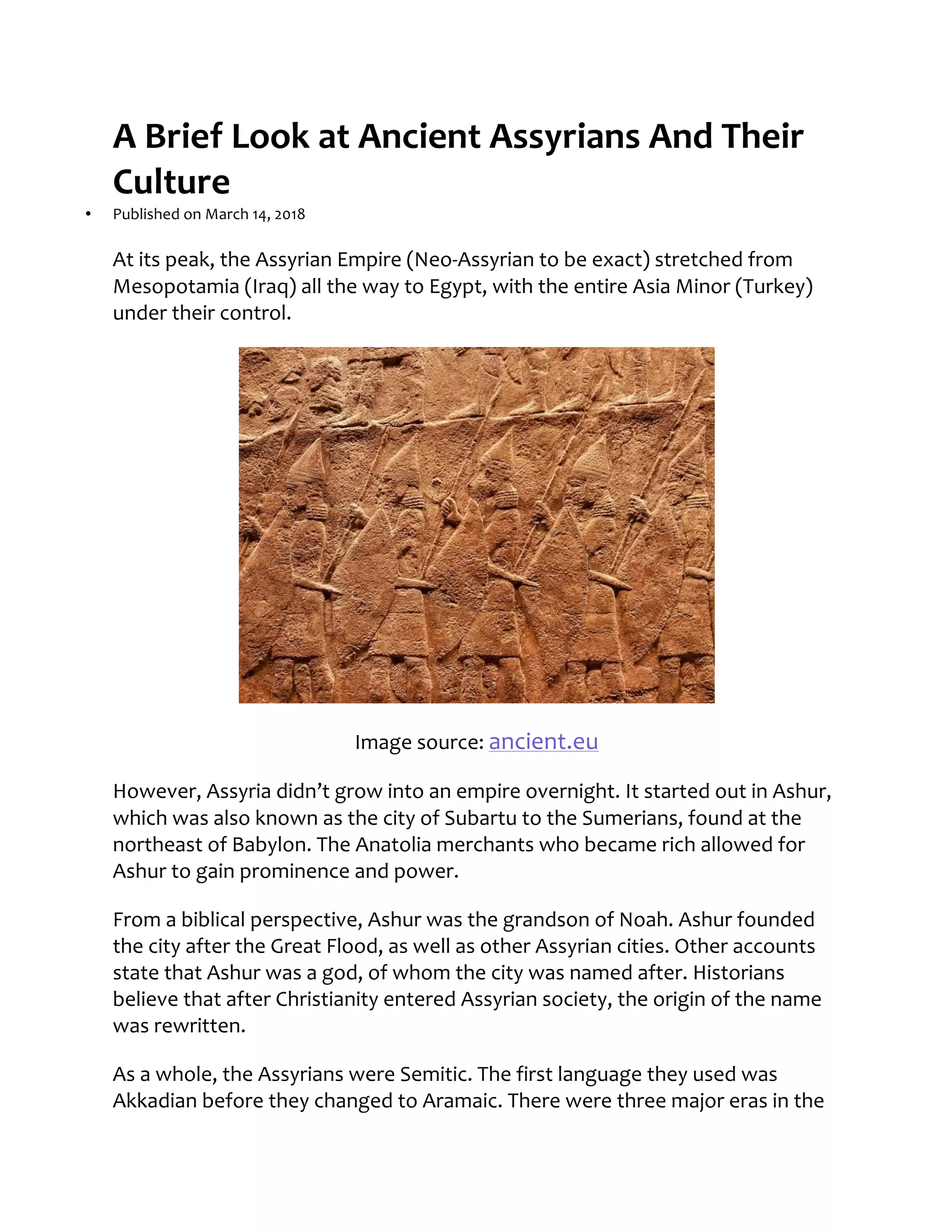 A Brief Look at Ancient Assyrians And Their Culture | PDF