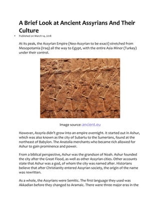 A Brief Look at Ancient Assyrians And Their Culture | PDF