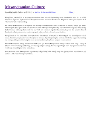 Mesopotamian Culture | PDF