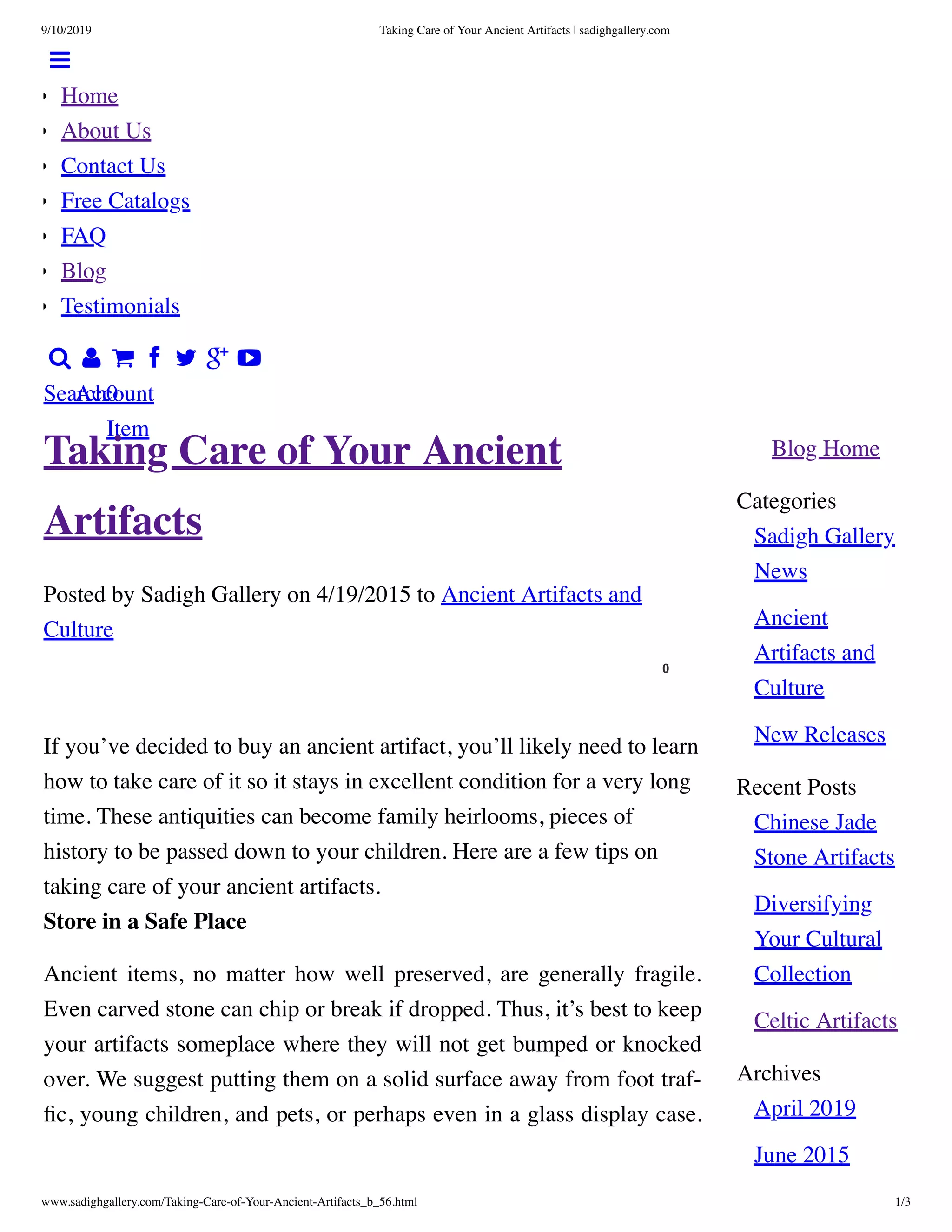 Taking care of your Ancient Artifacts | PDF