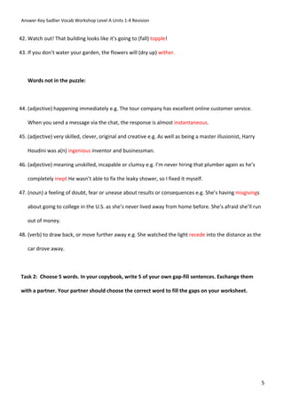 Sadlier vocabulary workshop level a units 1 4 revision worksheet and a ...