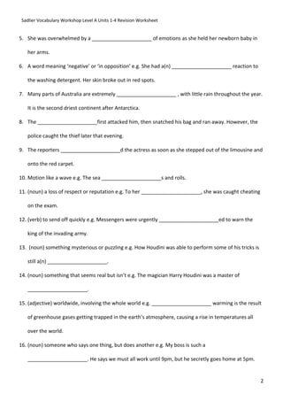 Sadlier vocabulary workshop level a units 1 4 revision worksheet and a ...