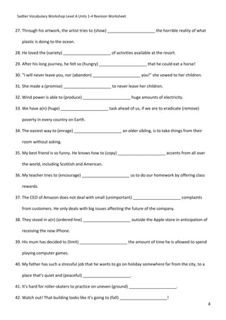 Sadlier vocabulary workshop level a units 1 4 revision worksheet and a ...