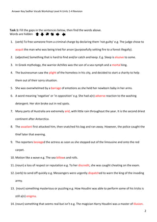 Sadlier vocabulary workshop level a units 1 4 revision worksheet and a ...