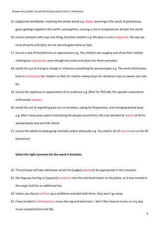 Sadlier vocabulary workshop level a units 1 4 revision worksheet and a ...