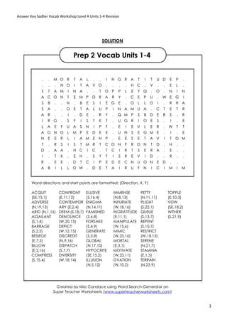 Sadlier vocabulary workshop level a units 1 4 revision worksheet and a ...