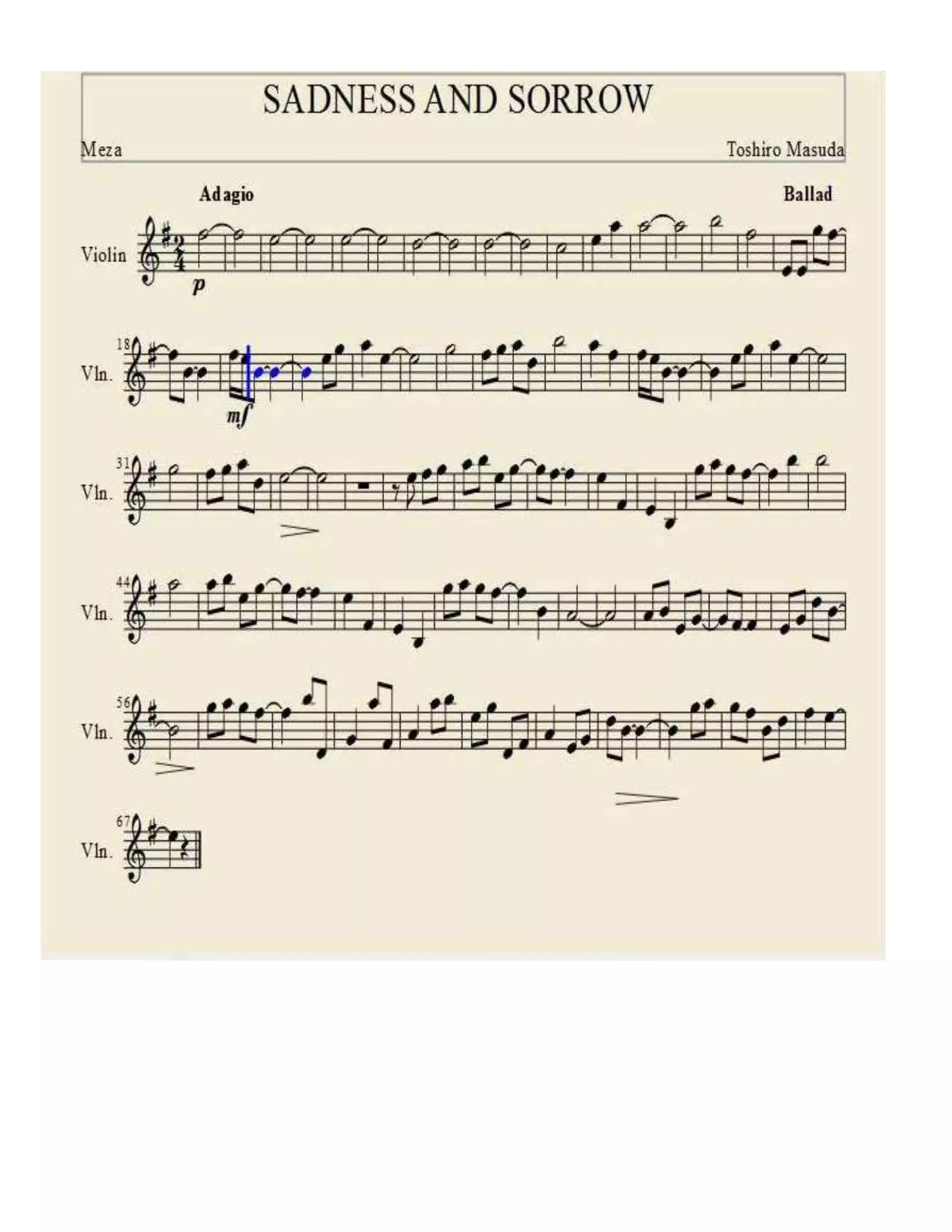 Sadness and sorrow for violin | DOCX