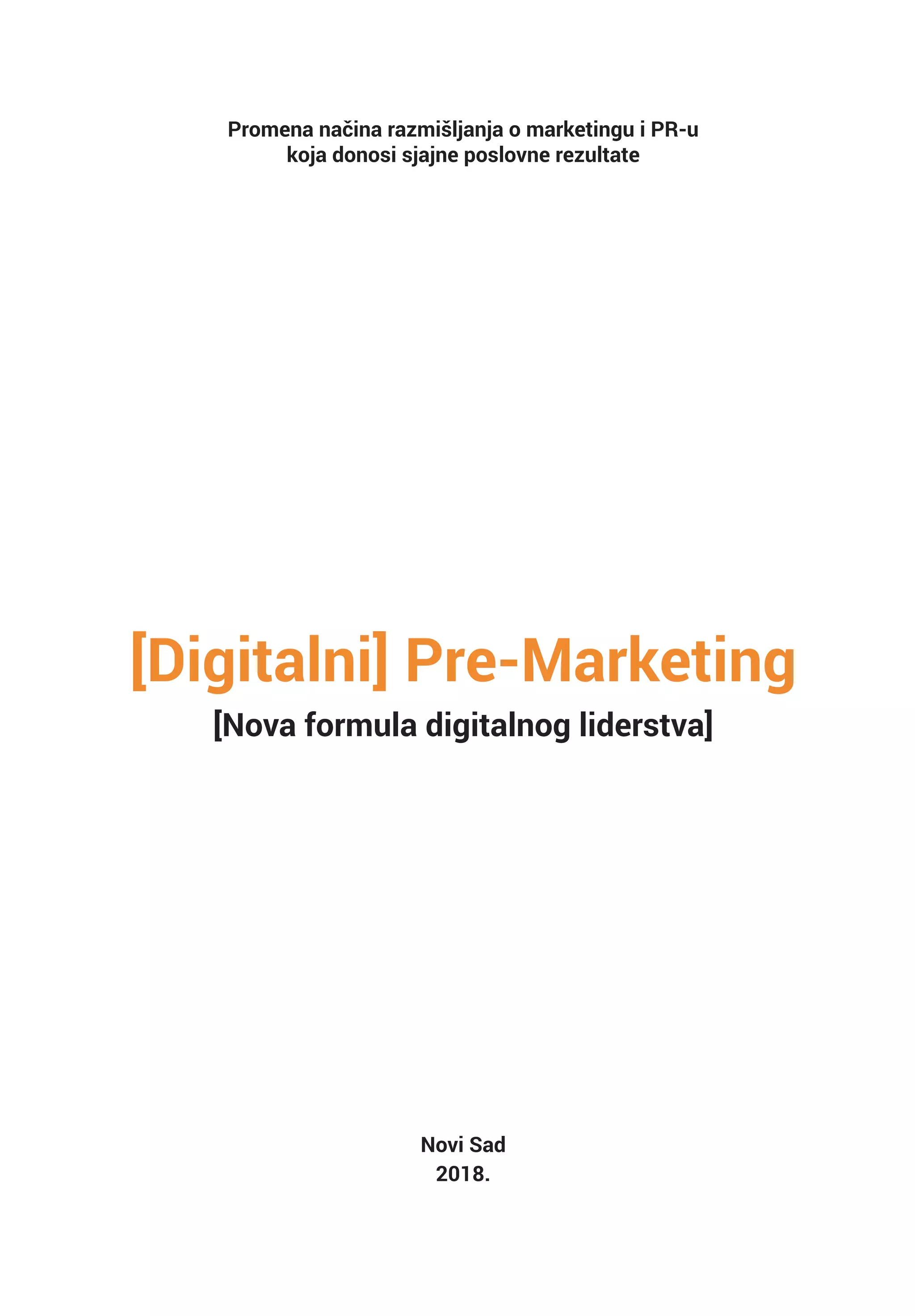 Sadržaj knjige "Digitalni Pre-Marketing" | PDF