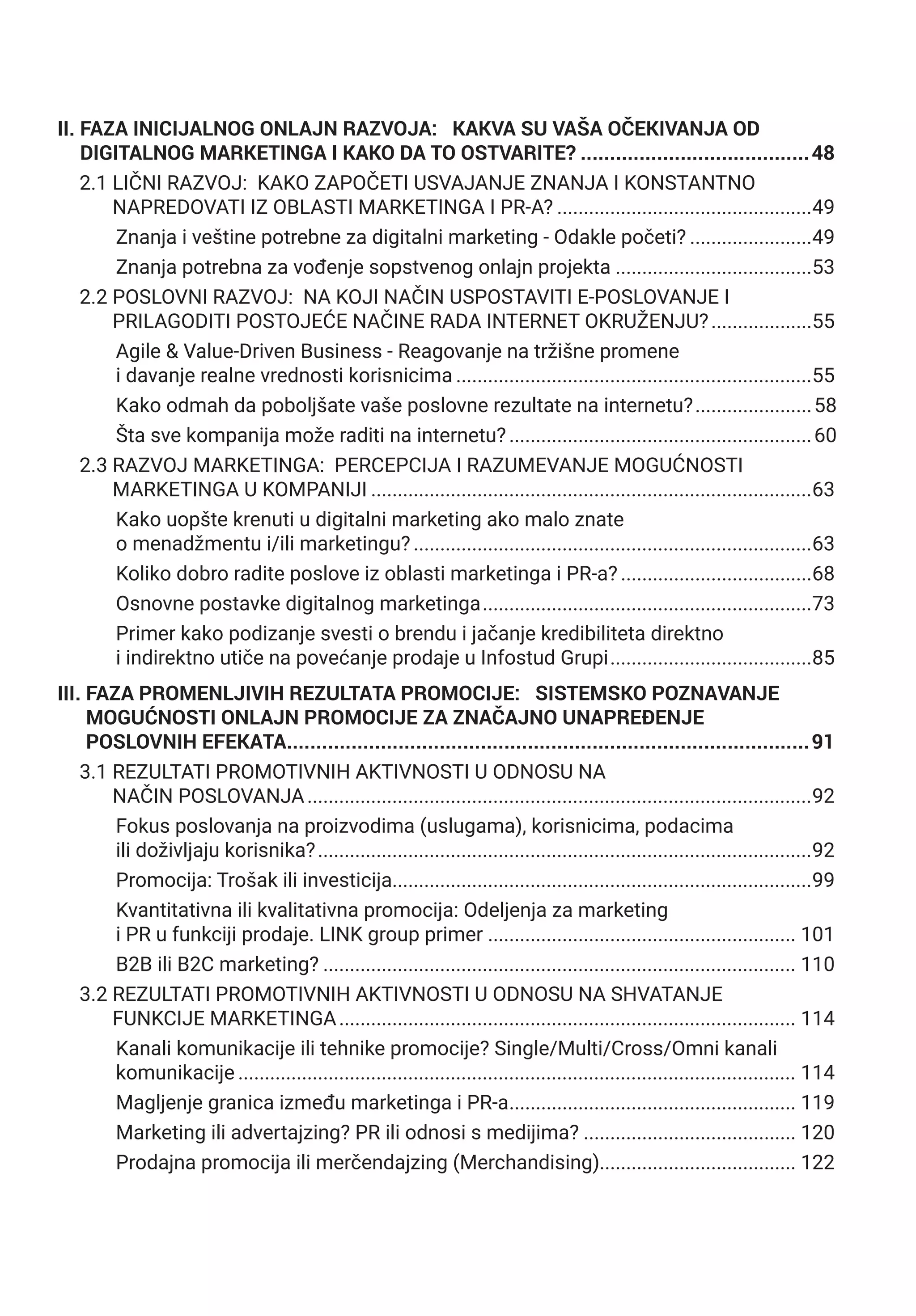 Sadržaj knjige "Digitalni Pre-Marketing" | PDF